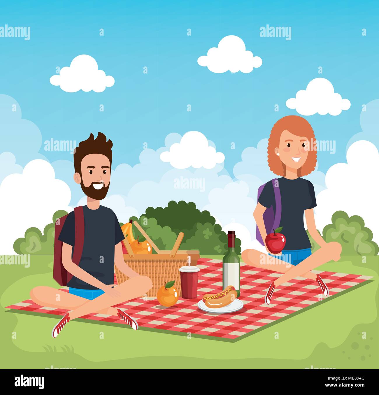 young people in picnic day scene Stock Vector Image & Art - Alamy