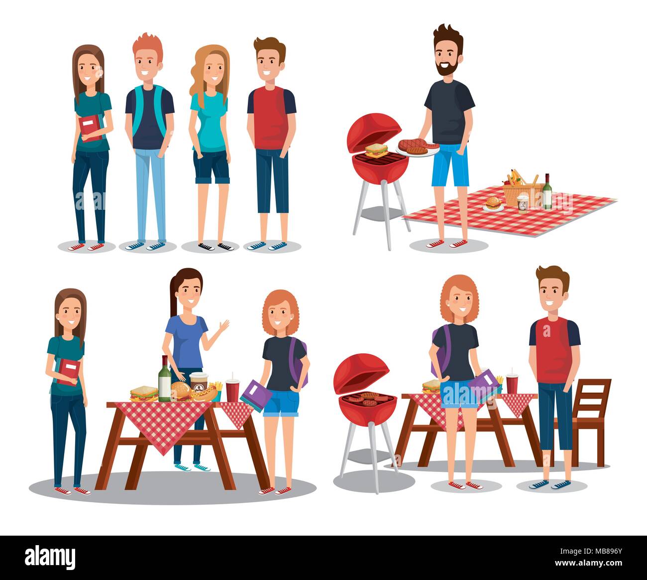young people in picnic day scene Stock Vector Image & Art - Alamy