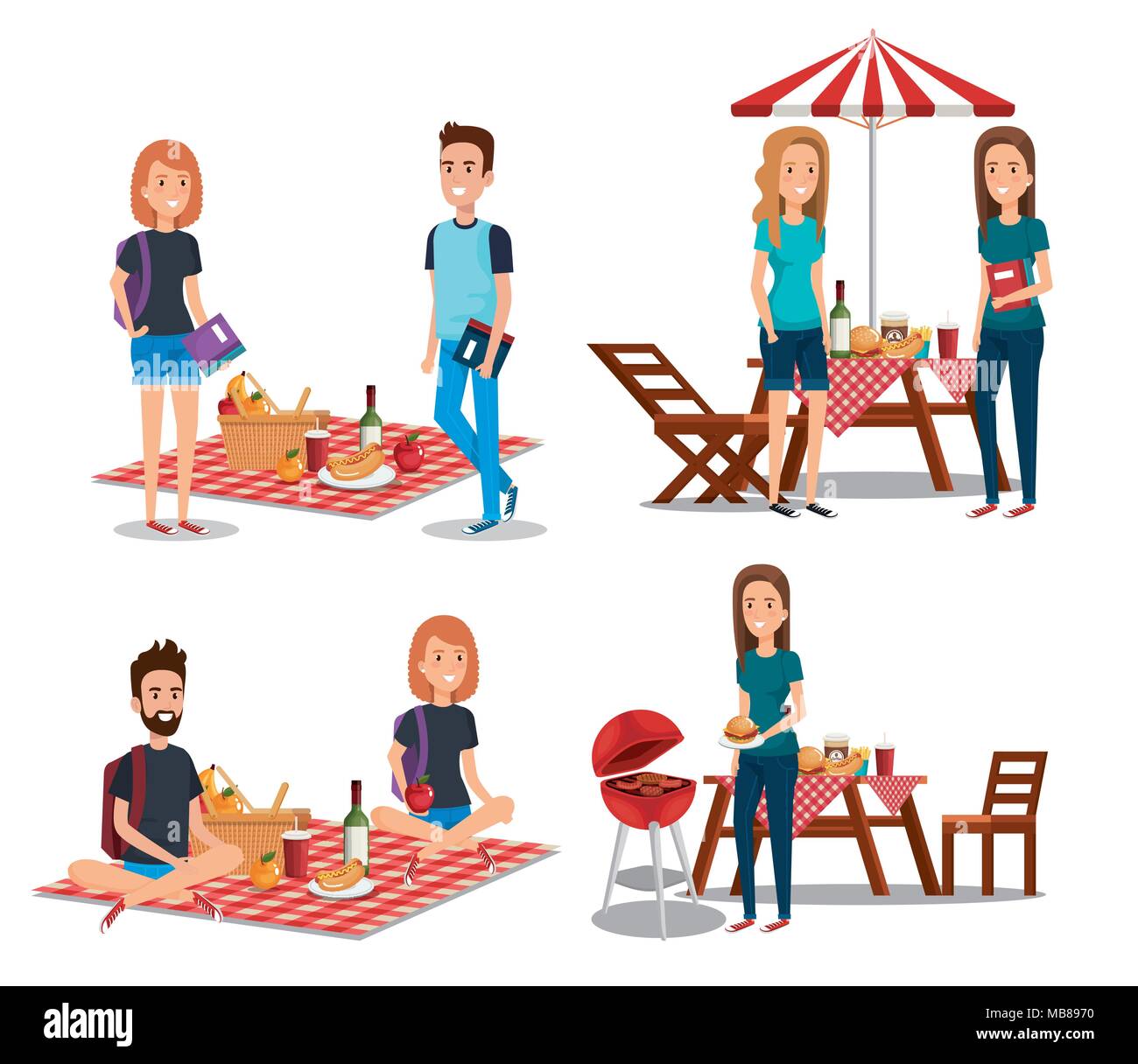 young people in picnic day scene Stock Vector Image & Art - Alamy