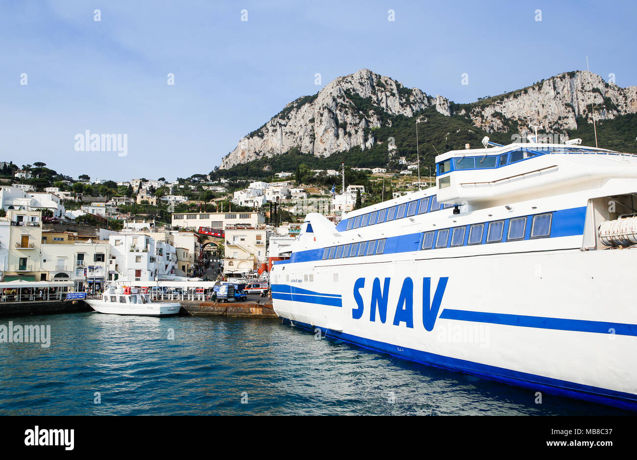 Capri island, Italy. Marina Grande pier - excursion boats taking ...