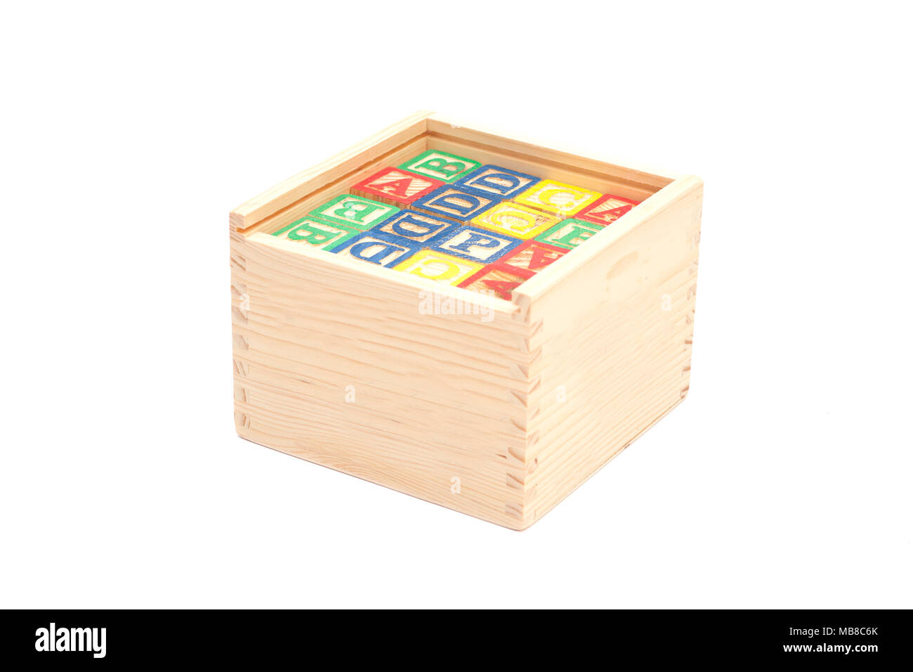 Wooden Toy Cubes With Letters On Box isolated on white background Stock ...