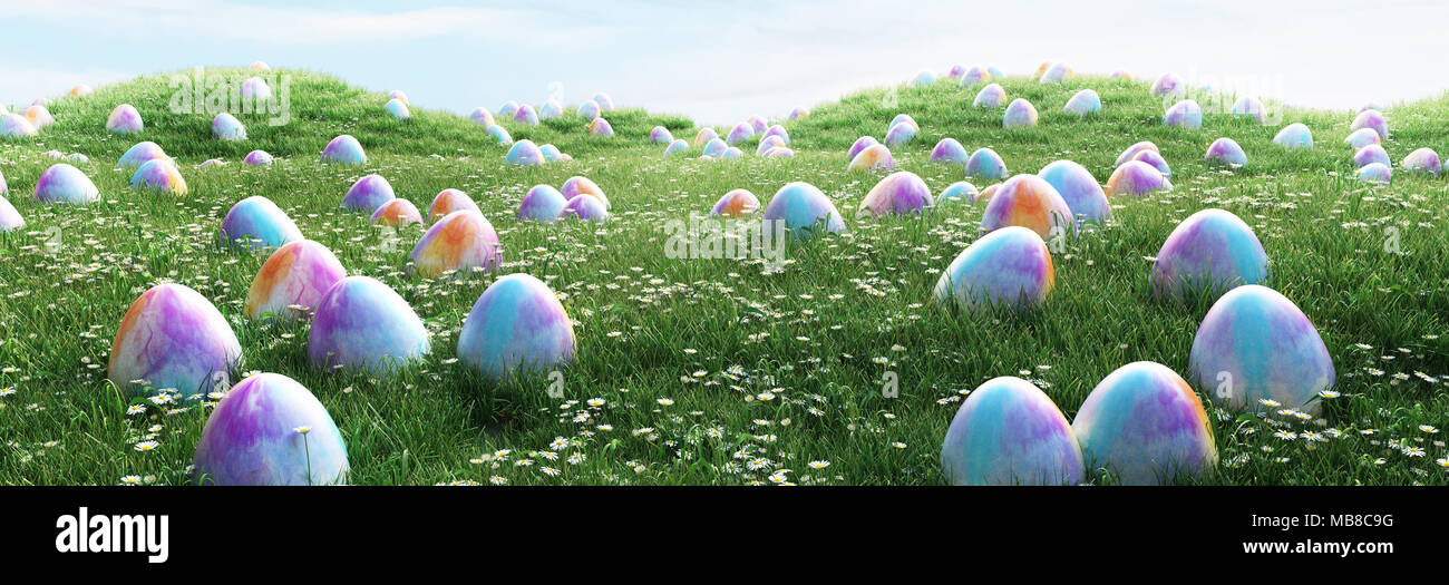 Easter eggs in a green grass, chocolate, 3d render illustration Stock ...