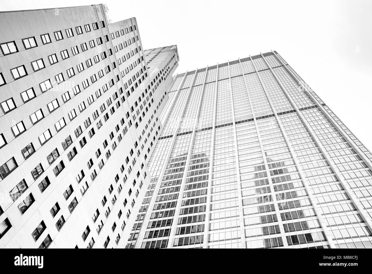 two high rise buildings in NYC. Image is black and white Stock Photo ...