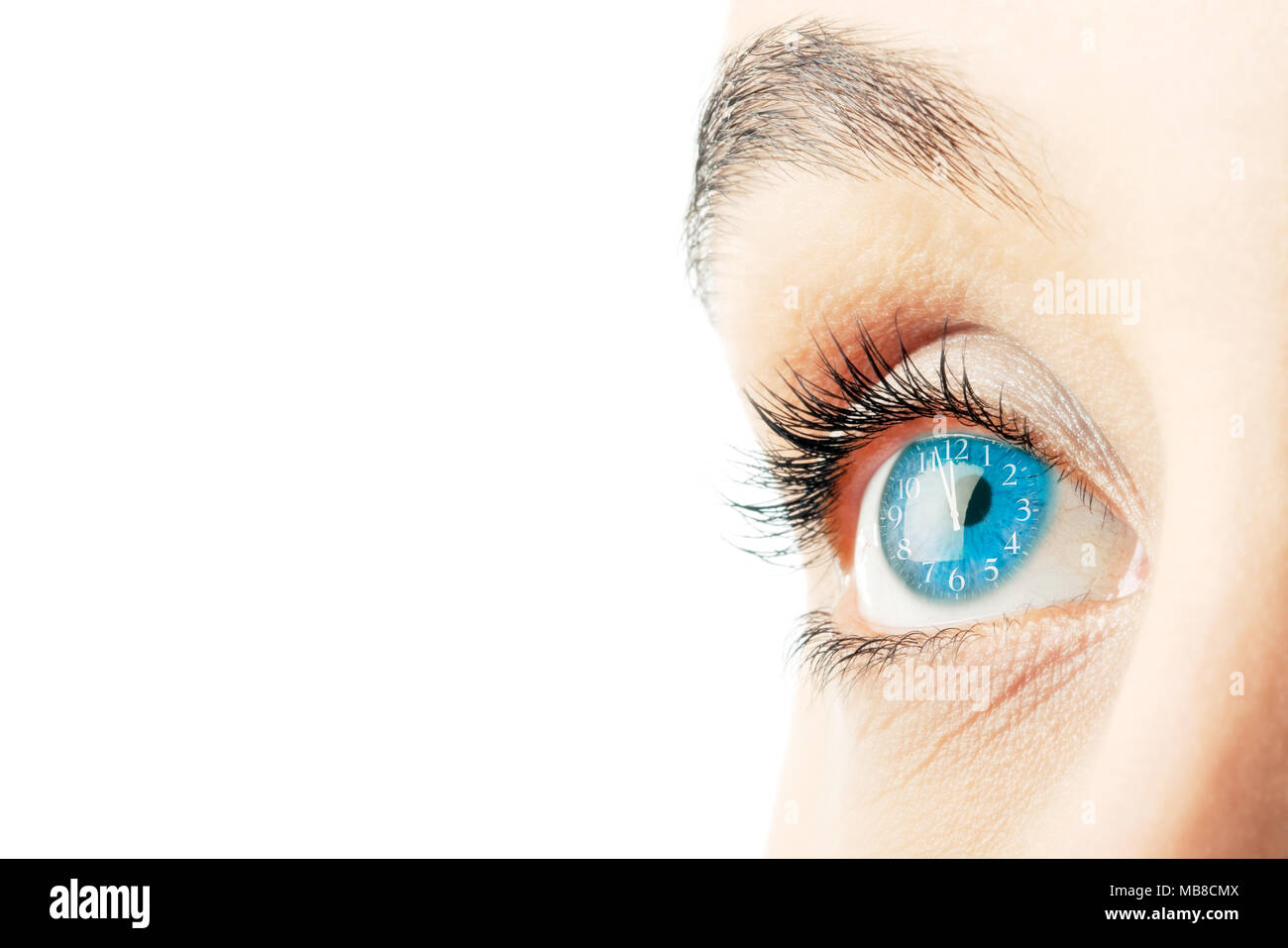 Close up of woman's eye with clock face superimposed Stock Photo - Alamy