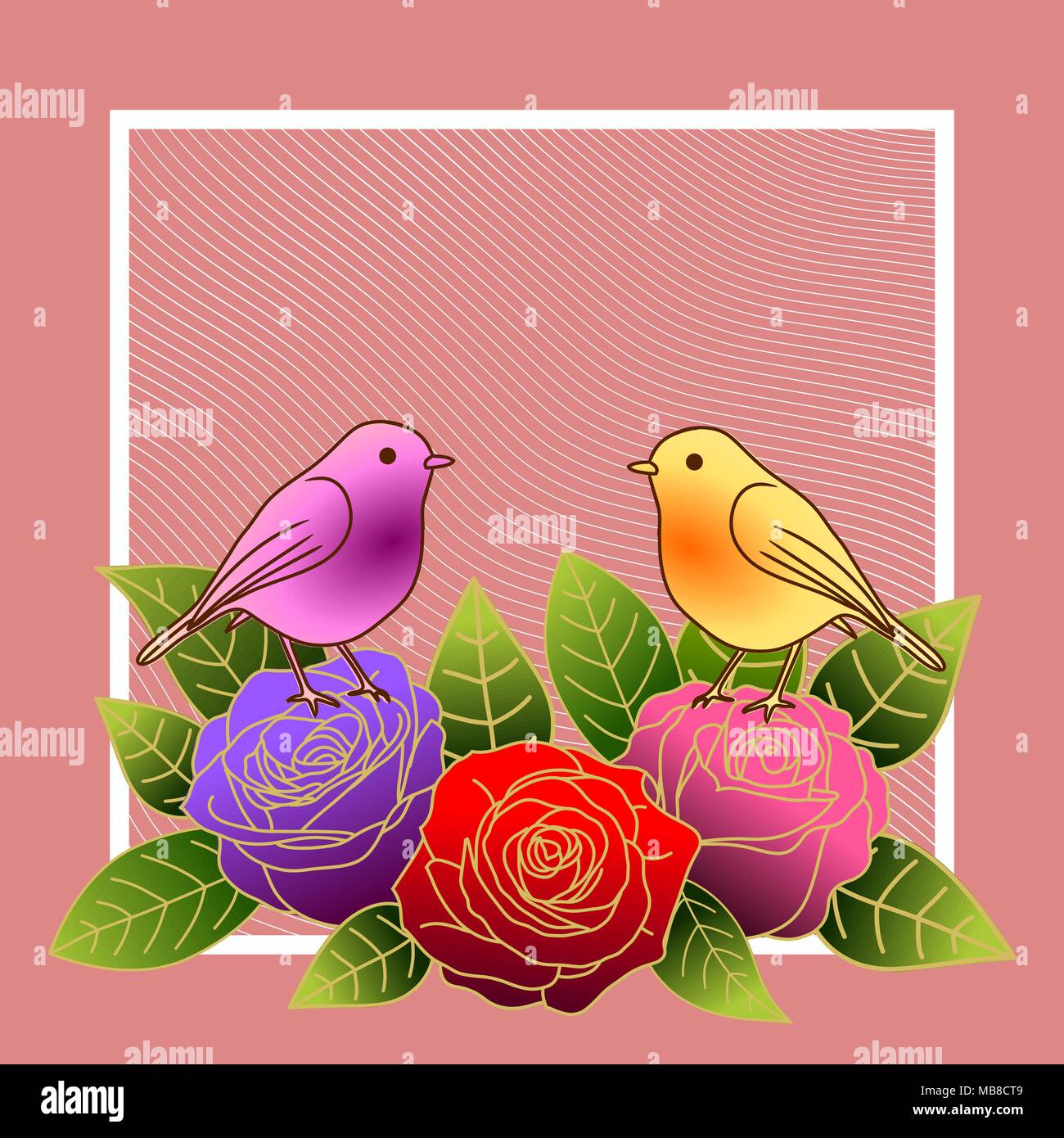 Frame with floral design, with roses and birds stylized. Ideal for ...