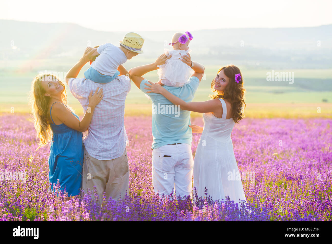 Two couples with their children have a rest in Provence. Beautiful ...