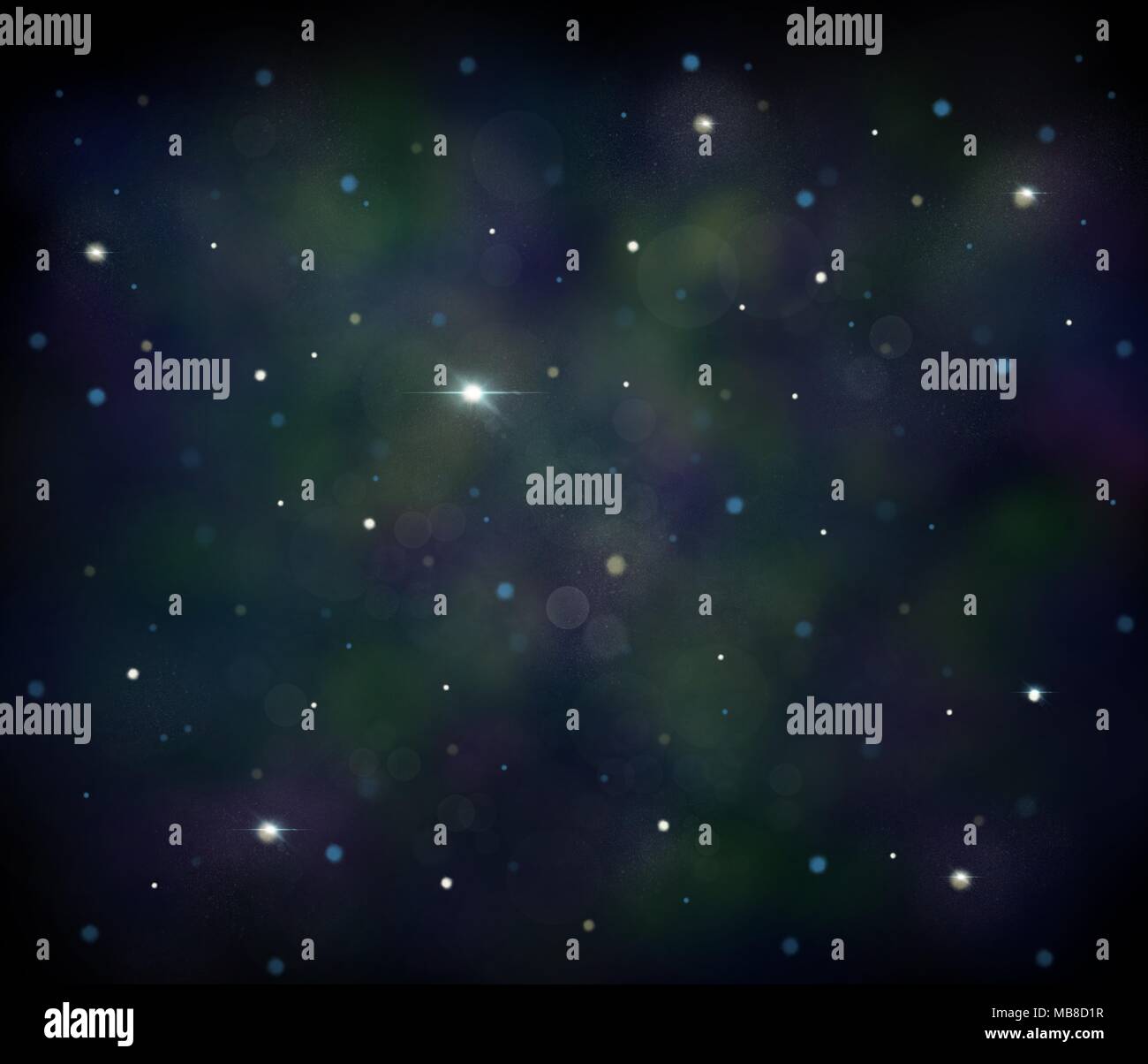 Black, blue and green space illustration background with a shining ...