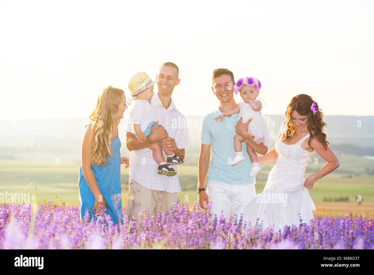 Two couples with their children have a rest in Provence. Beautiful ...