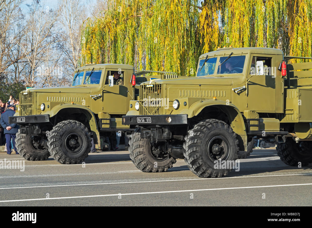Dnipro, Ukraine - October 29, 2013: Soviet off-road truck KrAZ 6x6 for ...