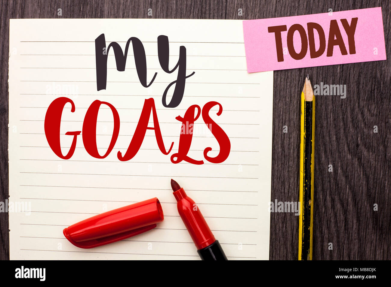 Writing note showing My Goals. Business photo showcasing Goal Aim ...