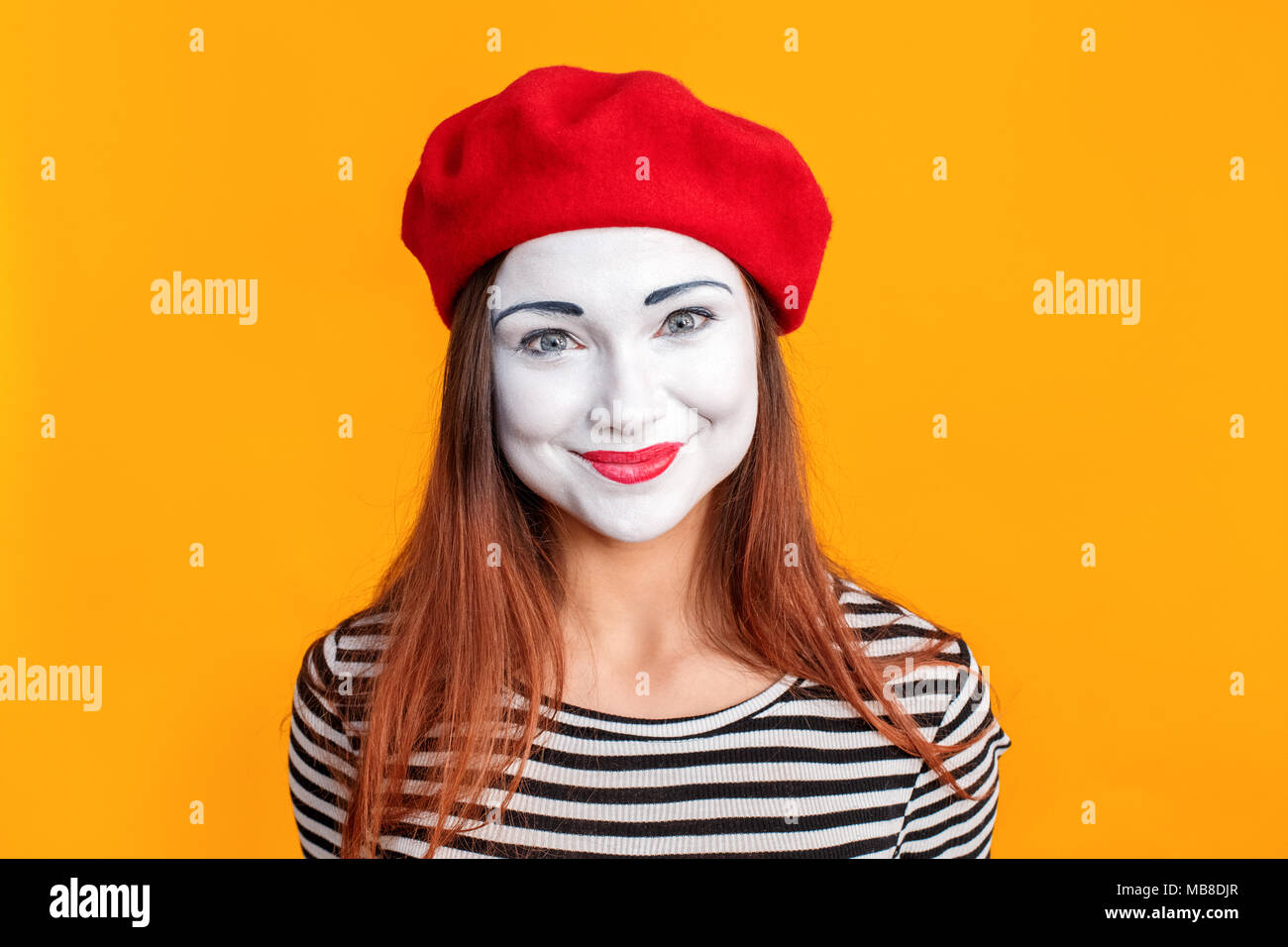 Closeup portrait of cute mime woman handsome smiling. Emotions and ...