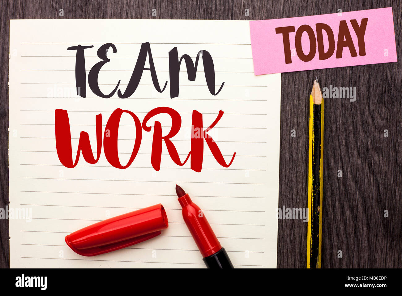 Writing note showing Team Work. Business photo showcasing Cooperation ...