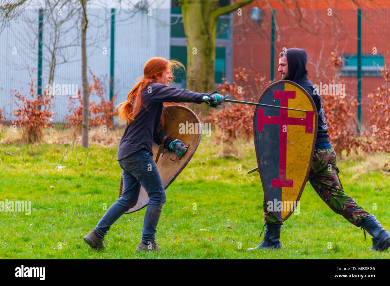 Newcastle, England - March 11, 2018: People practicing sword fighting ...