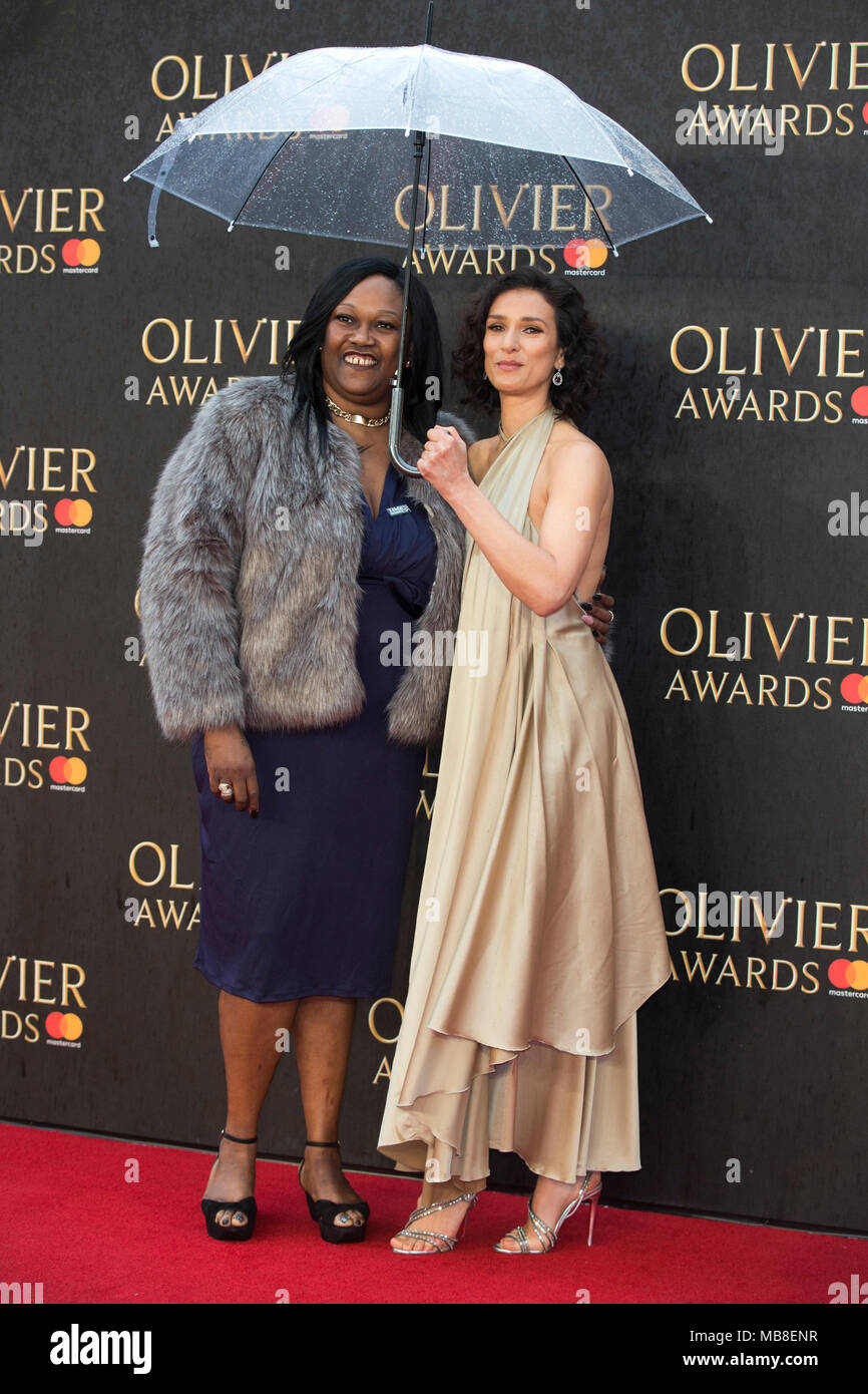 Indira Varma and Jennifer Joseph arriving for The Olivier Awards at the ...