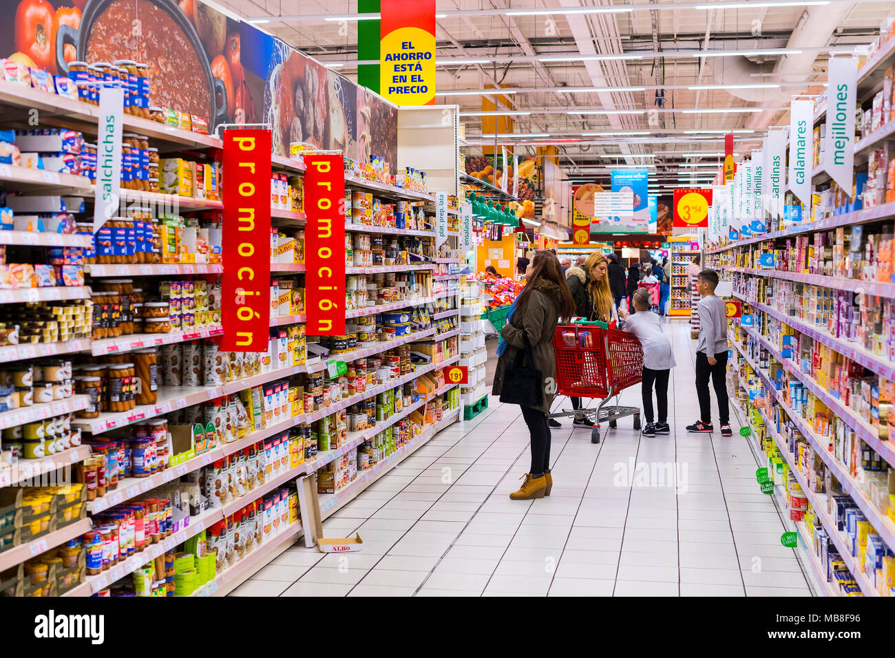 MADRID, SPAIN - 26 MARCH, 2018: Large food supermarket Auchan with ...