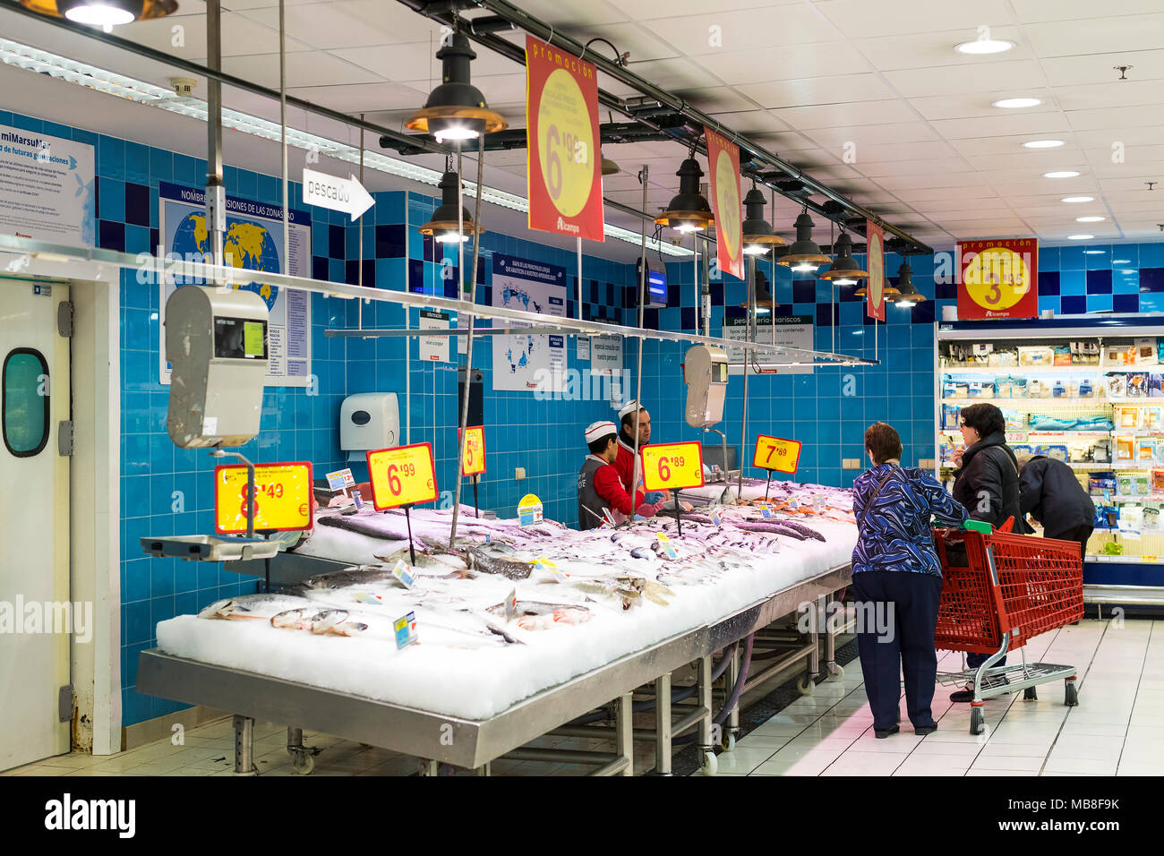 MADRID, SPAIN - 26 MARCH, 2018: Large food supermarket Auchan with ...