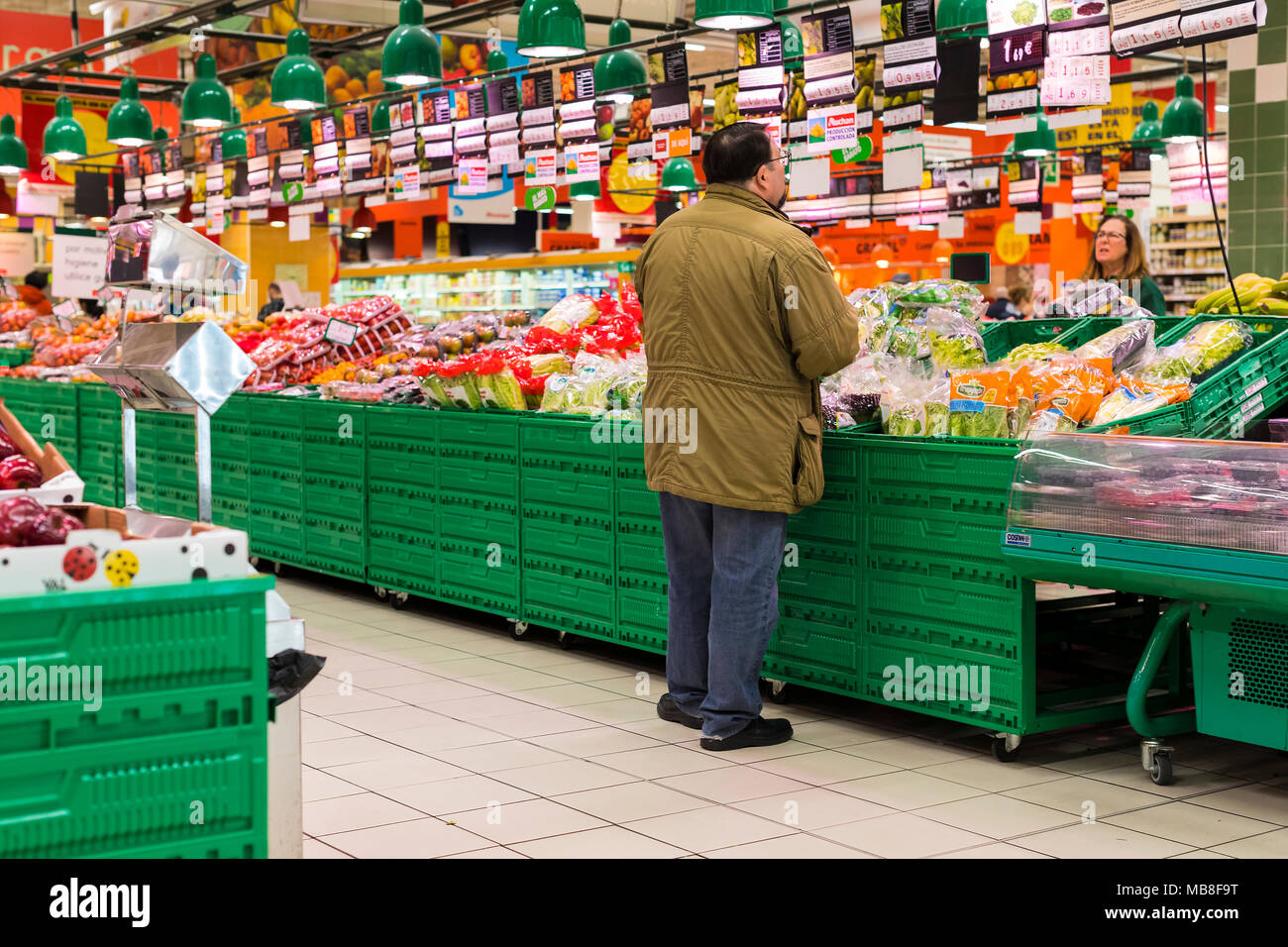 MADRID, SPAIN - 26 MARCH, 2018: Large food supermarket Auchan with ...
