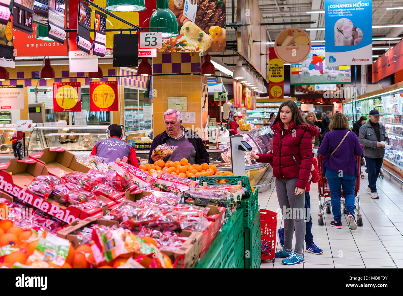 MADRID, SPAIN - 26 MARCH, 2018: Large food supermarket Auchan with ...