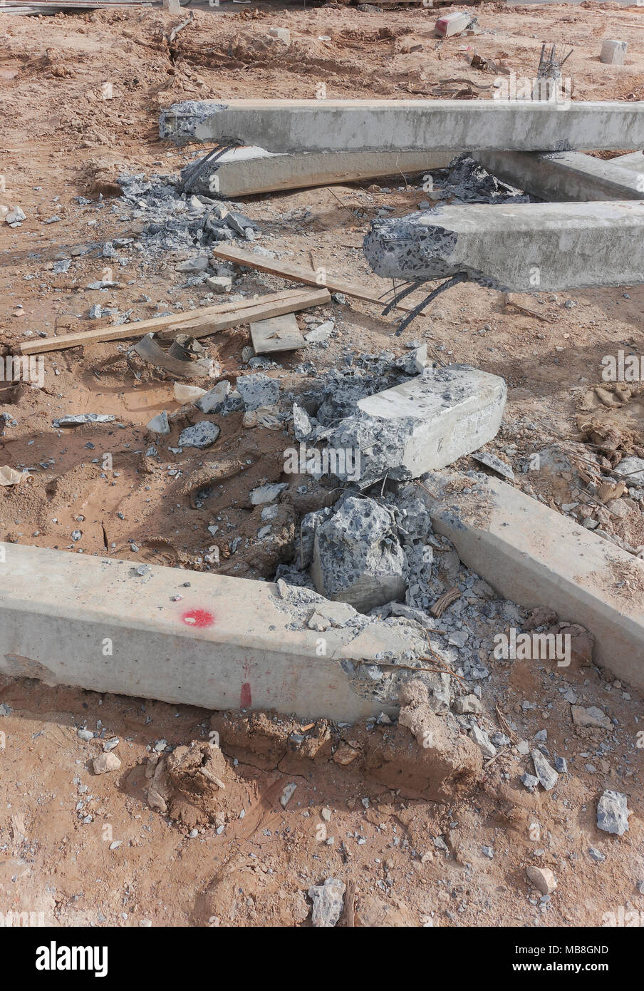Damage pillar on ground at construction site Stock Photo - Alamy
