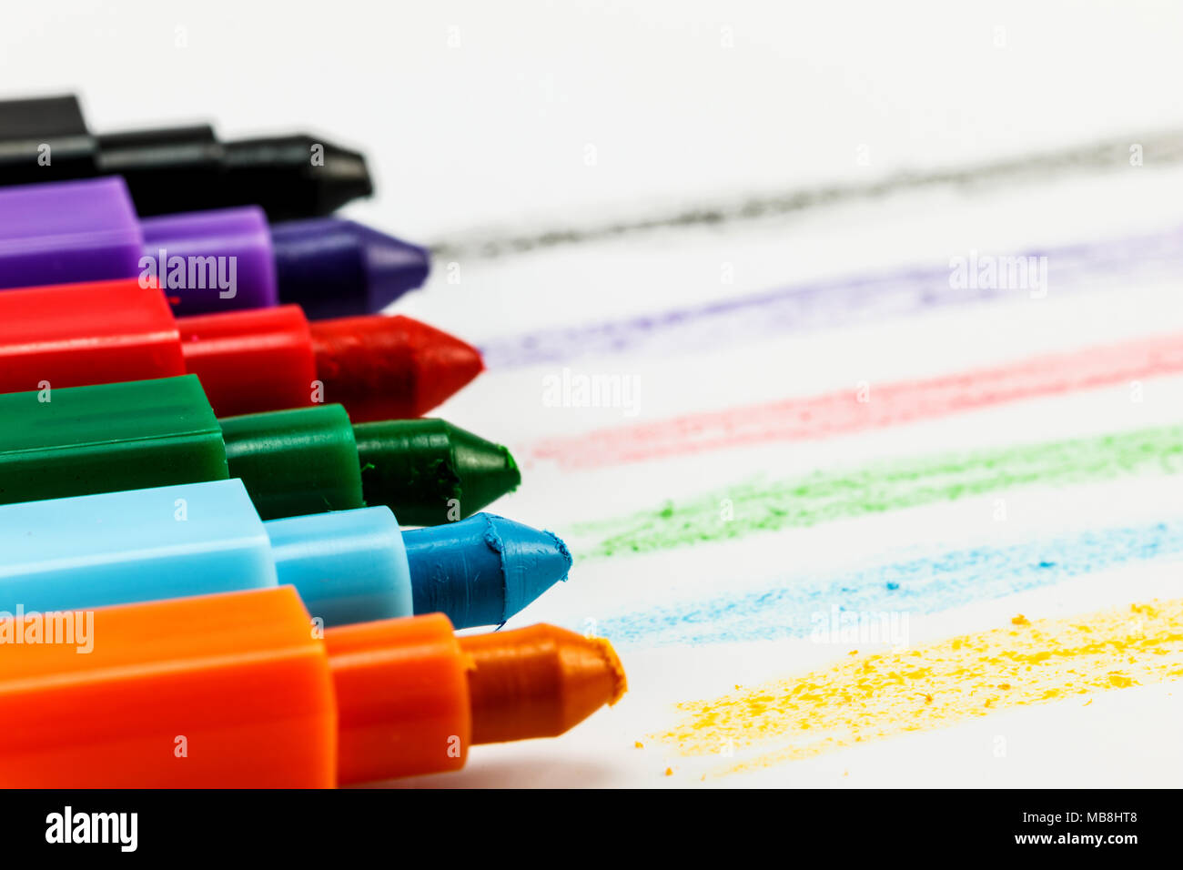 painting colourful of crayons on white paper Stock Photo - Alamy