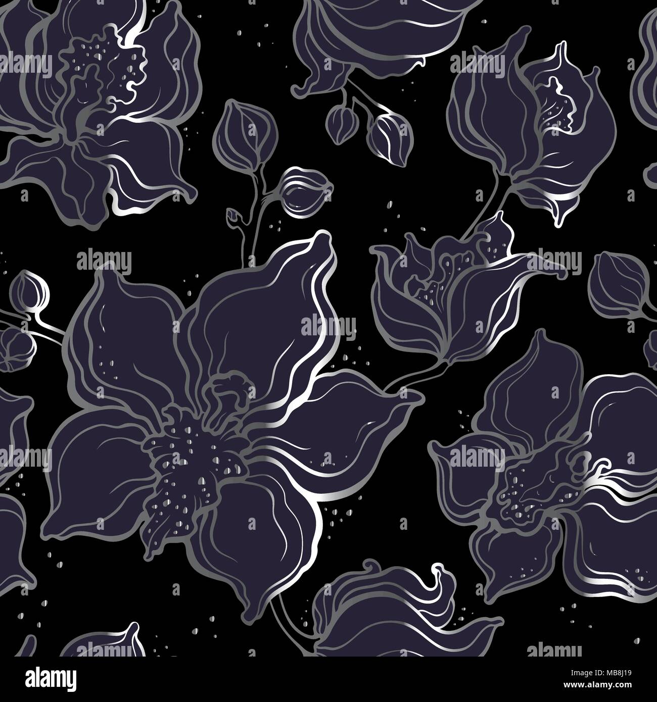 Floral pattern with Orchids. Hand drawn illustration. Seamless ...