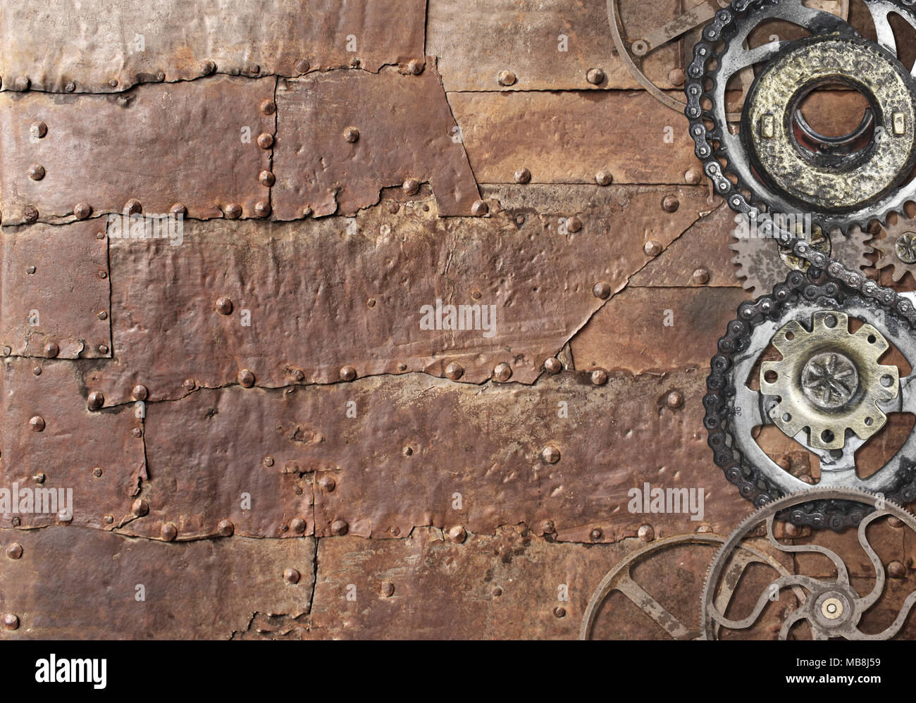 Grunge background with metallic texture and vintage machine gears and ...