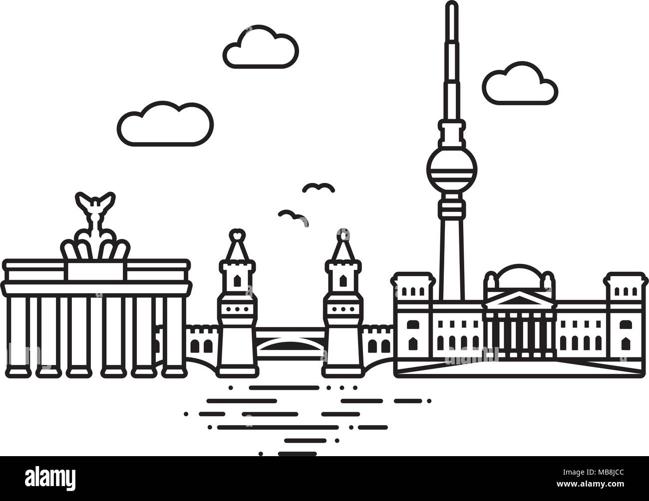 Line Icon style Berlin cityscape vector illustration Stock Vector Image ...
