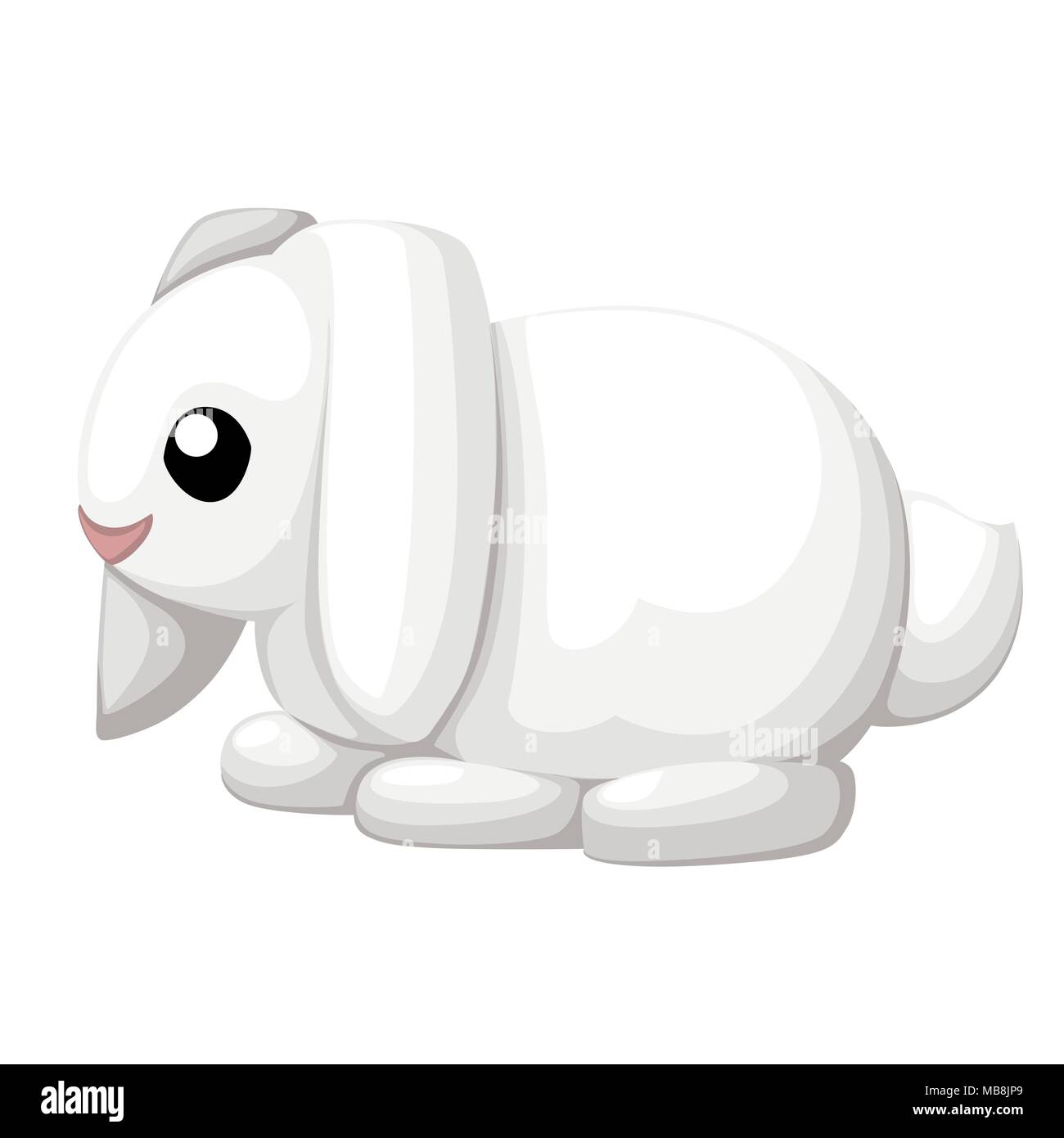 Cute bunny. Cartoon style design. White rabbit sits on four paws ...
