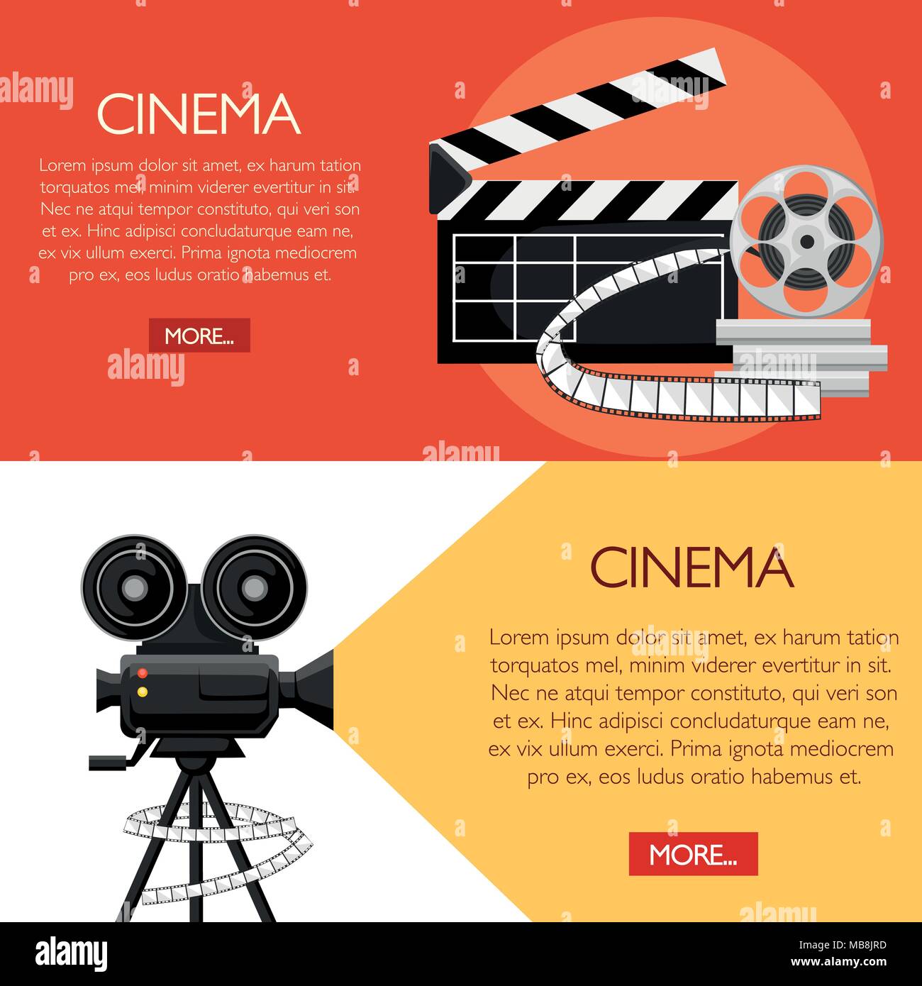 Retro movie clapboard and projector poster. Cartoon vector illustration ...