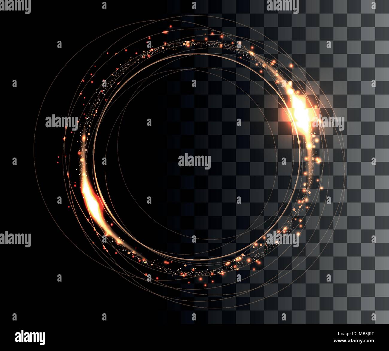 Vector round frame. Shining circle banner. Orange circle effect with ...