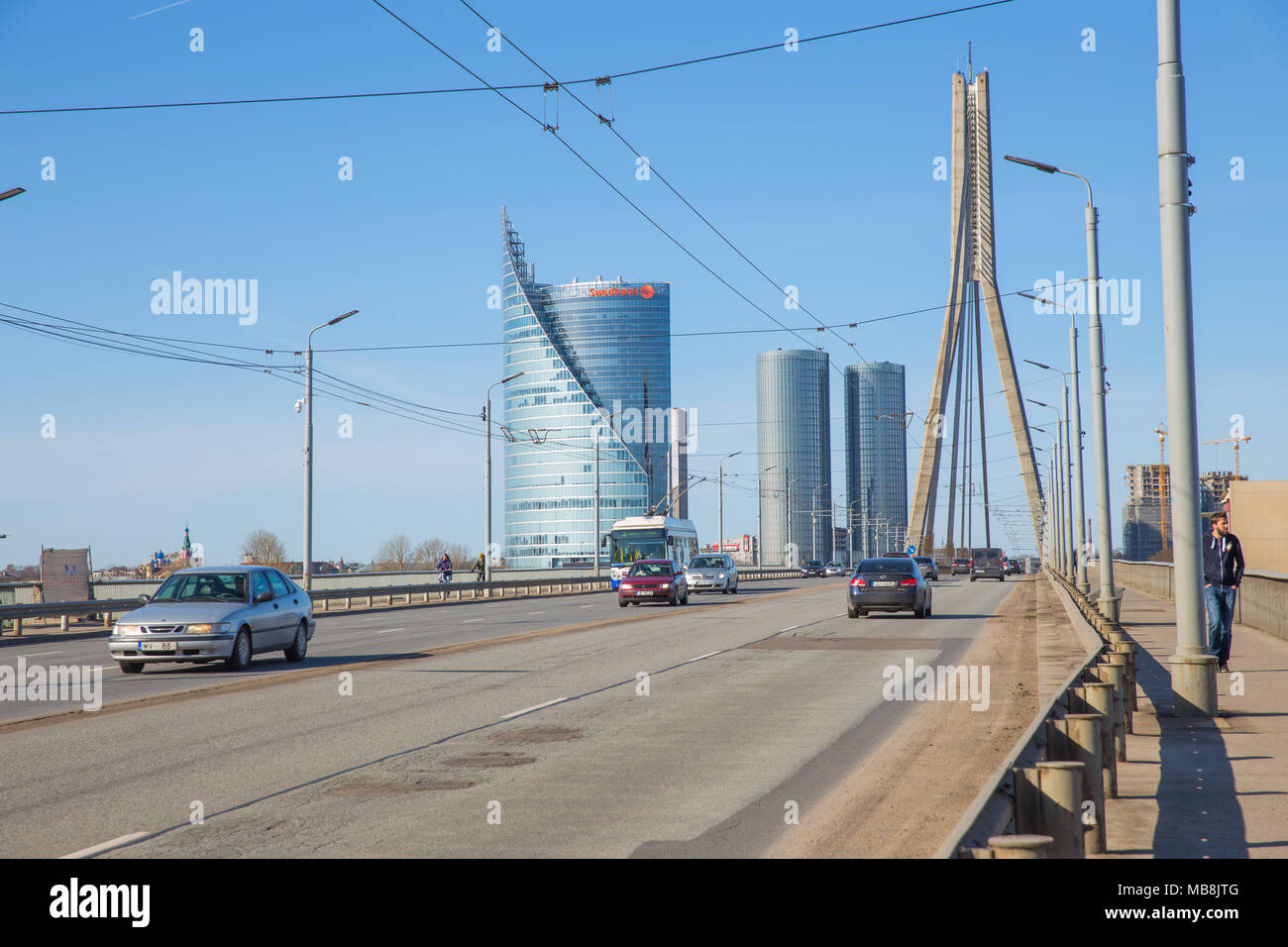 Latvia, Riga, old town center, bridge and architecture. Travel photo ...