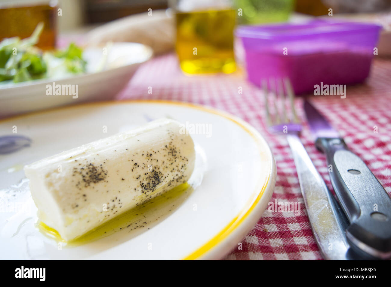Italian caprino cheese flavoured with black pepper olive oil and Stock ...