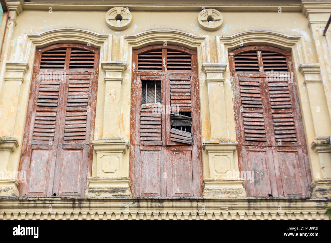 Old colonial window wooden architecture in Ipoh Malaysia South East ...