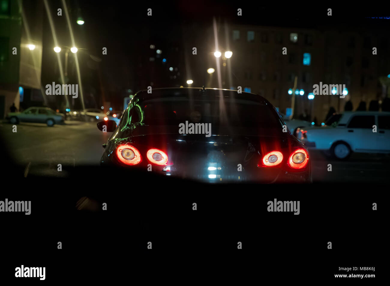 The traffic jam . The traffic jam on the road in the city at the night ...