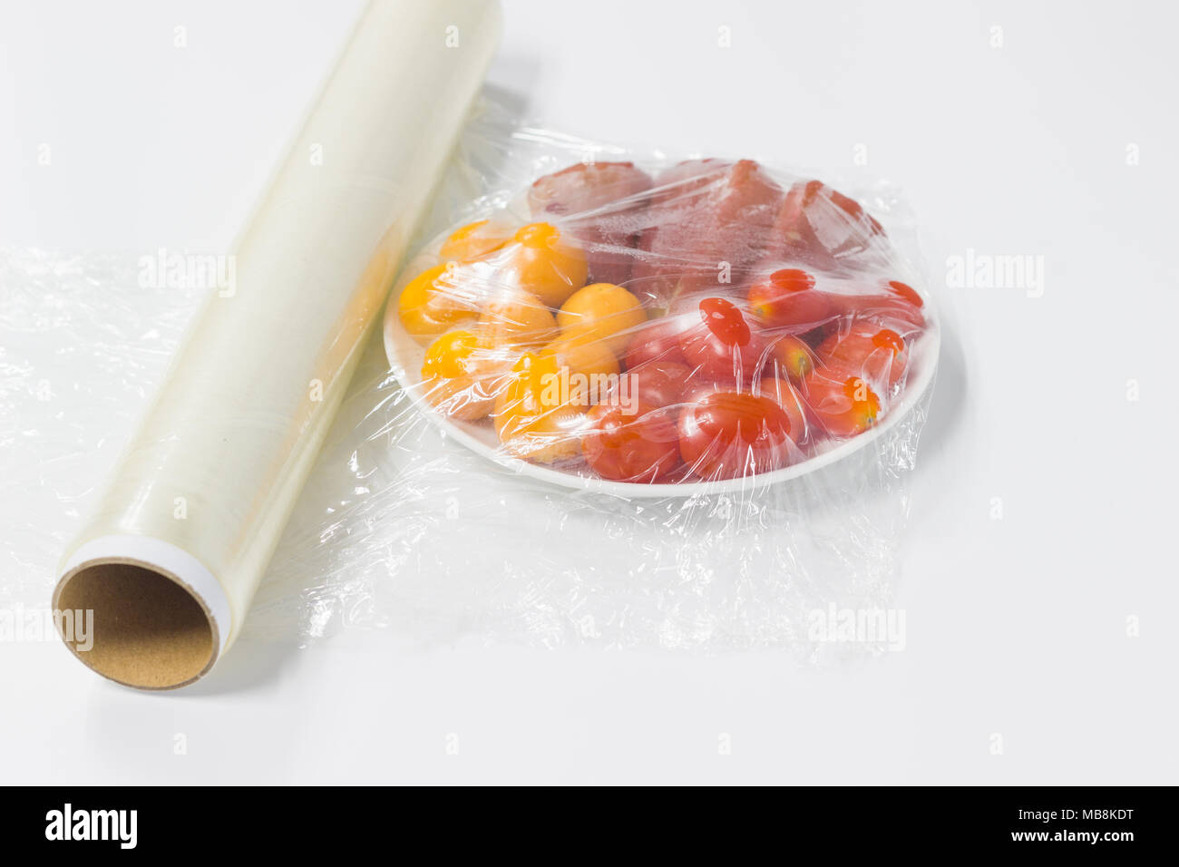 fruits that are wrapped with plastic film preservation to maintain the ...