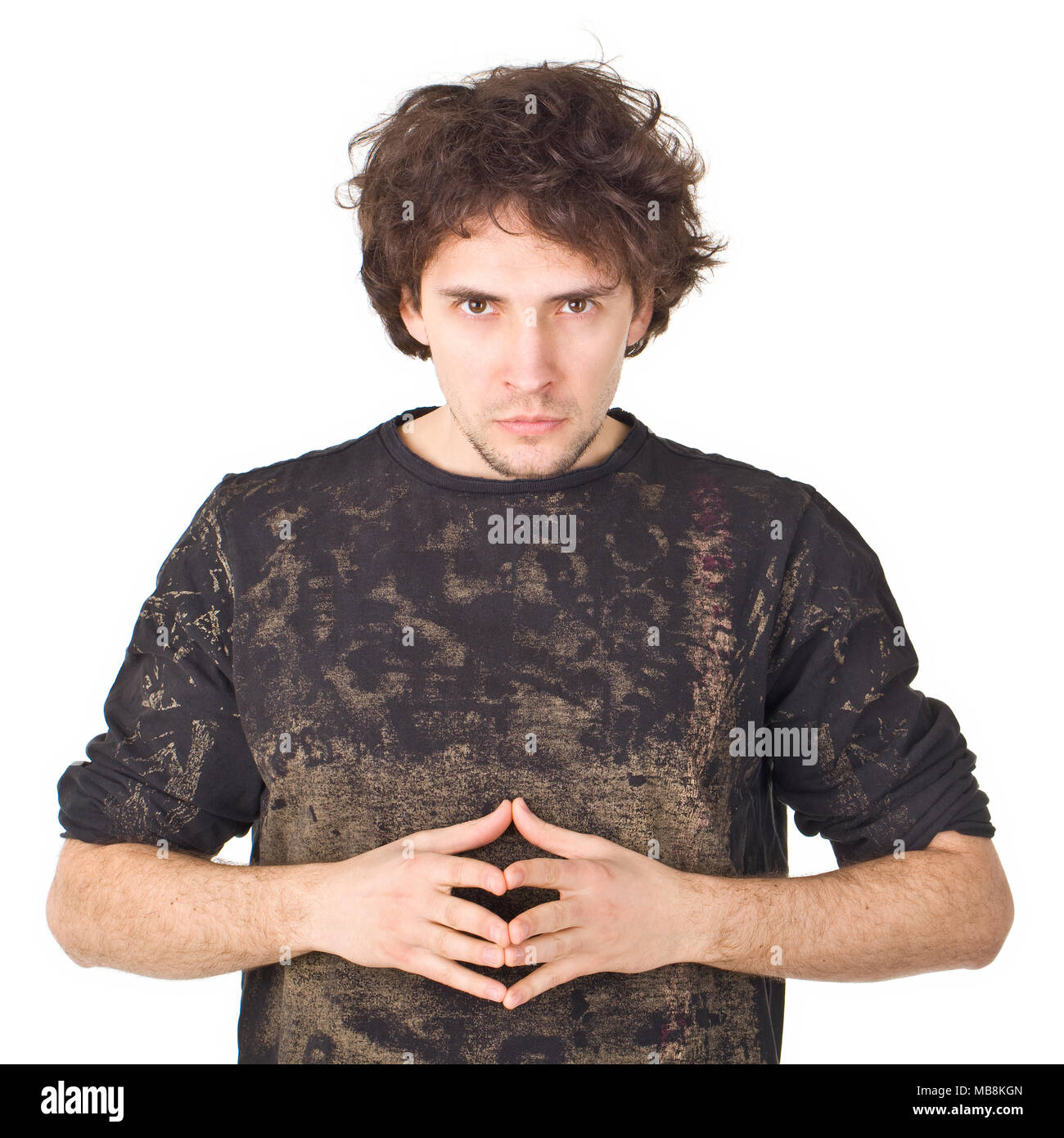 Angry man keeping his fingers together Stock Photo - Alamy