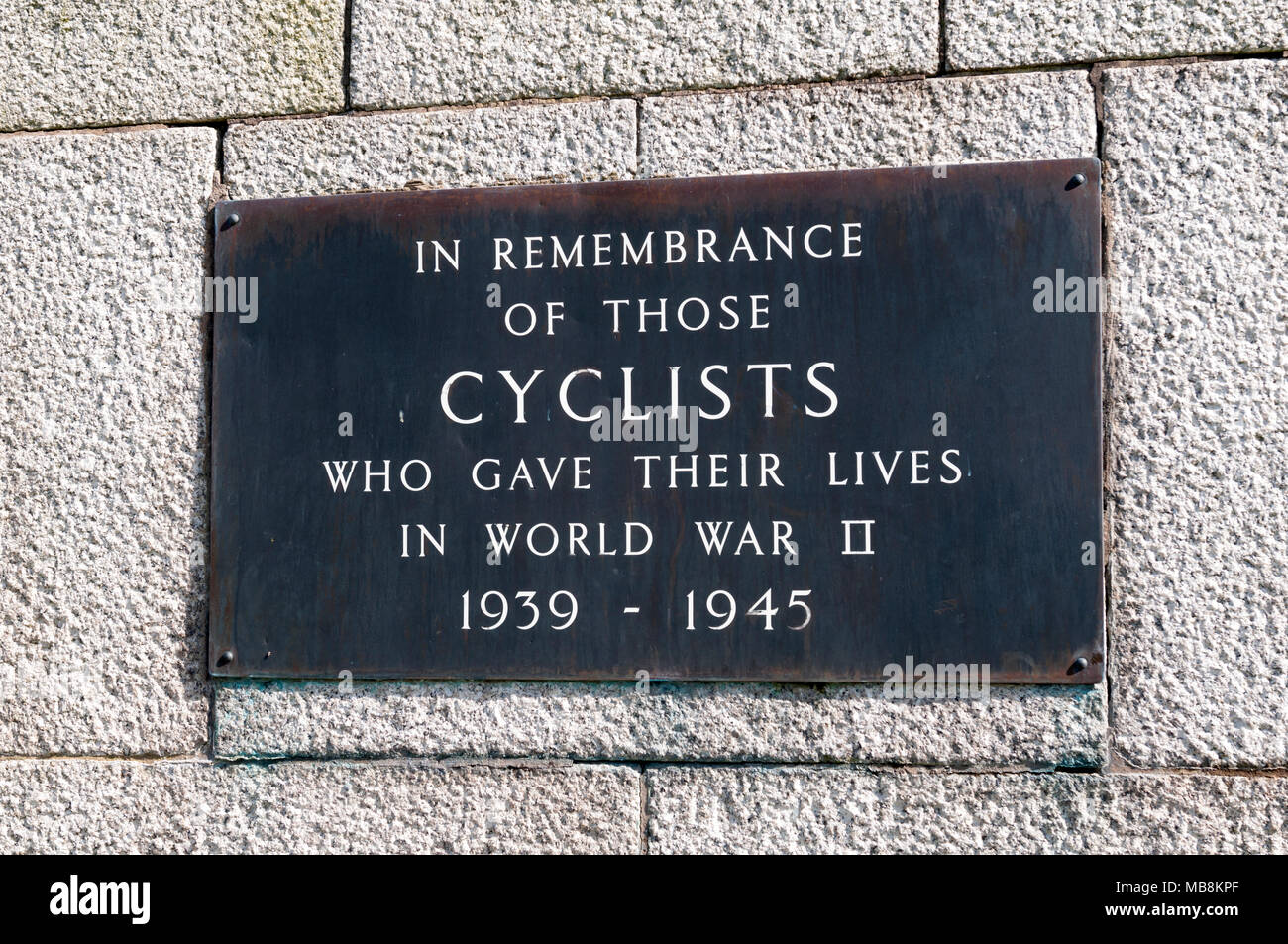 Plaque on the cyclists memorial, Meriden, West Midlands, England, UK ...