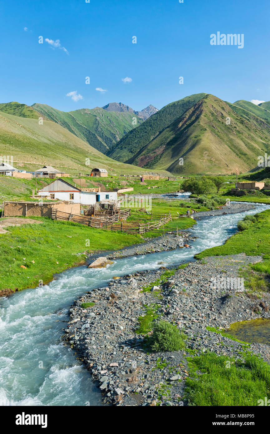 Settlement along a mountain river, Naryn gorge, Naryn Region ...