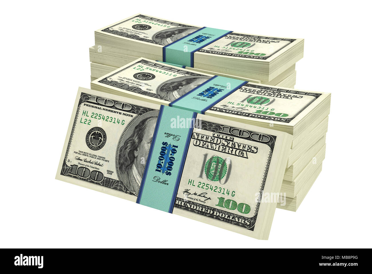 Bundles of 100 Dollar banknotes - 3D Rendering Stock Photo - Alamy