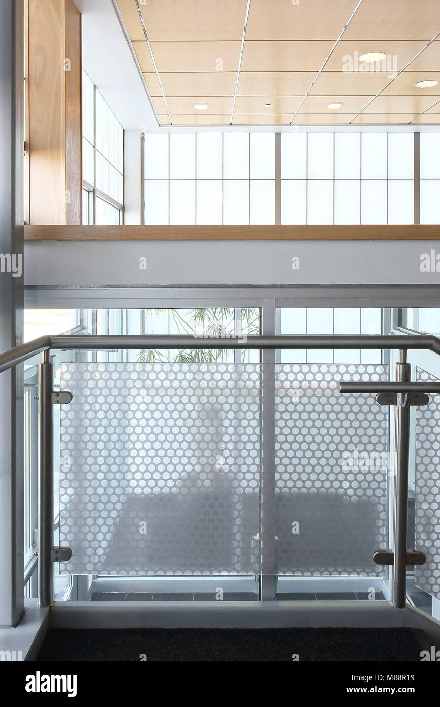 Detail of glass balustrade. Commercial Office Building, Rockaway ...