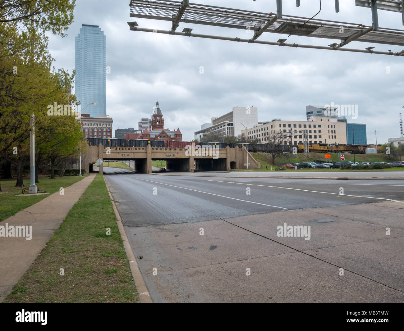 View of Downtown Dallas Streets from Under Traffic Sign Stock Photo - Alamy