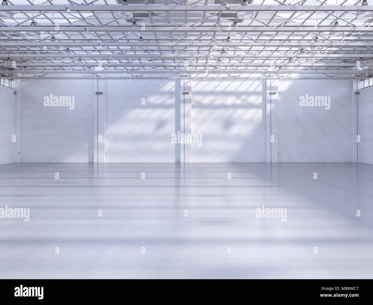 3d rendering empty factory interior with pendant lamps Stock Photo - Alamy