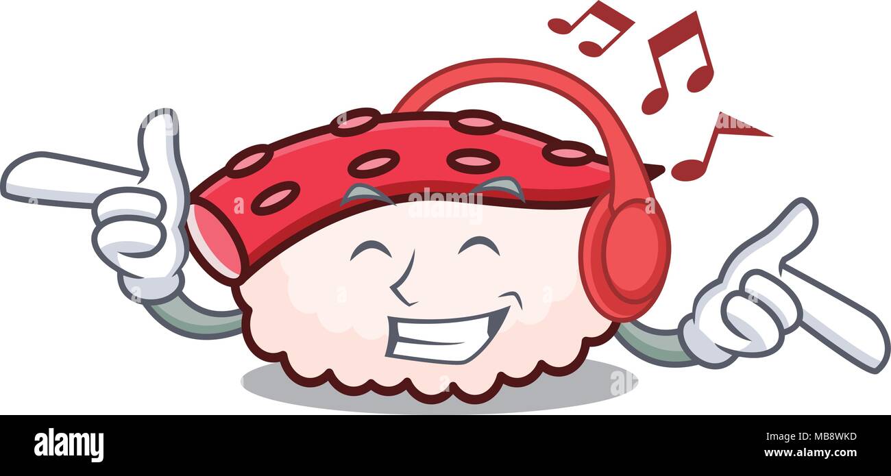 Listening music tako sushi mascot cartoon Stock Vector Image & Art - Alamy