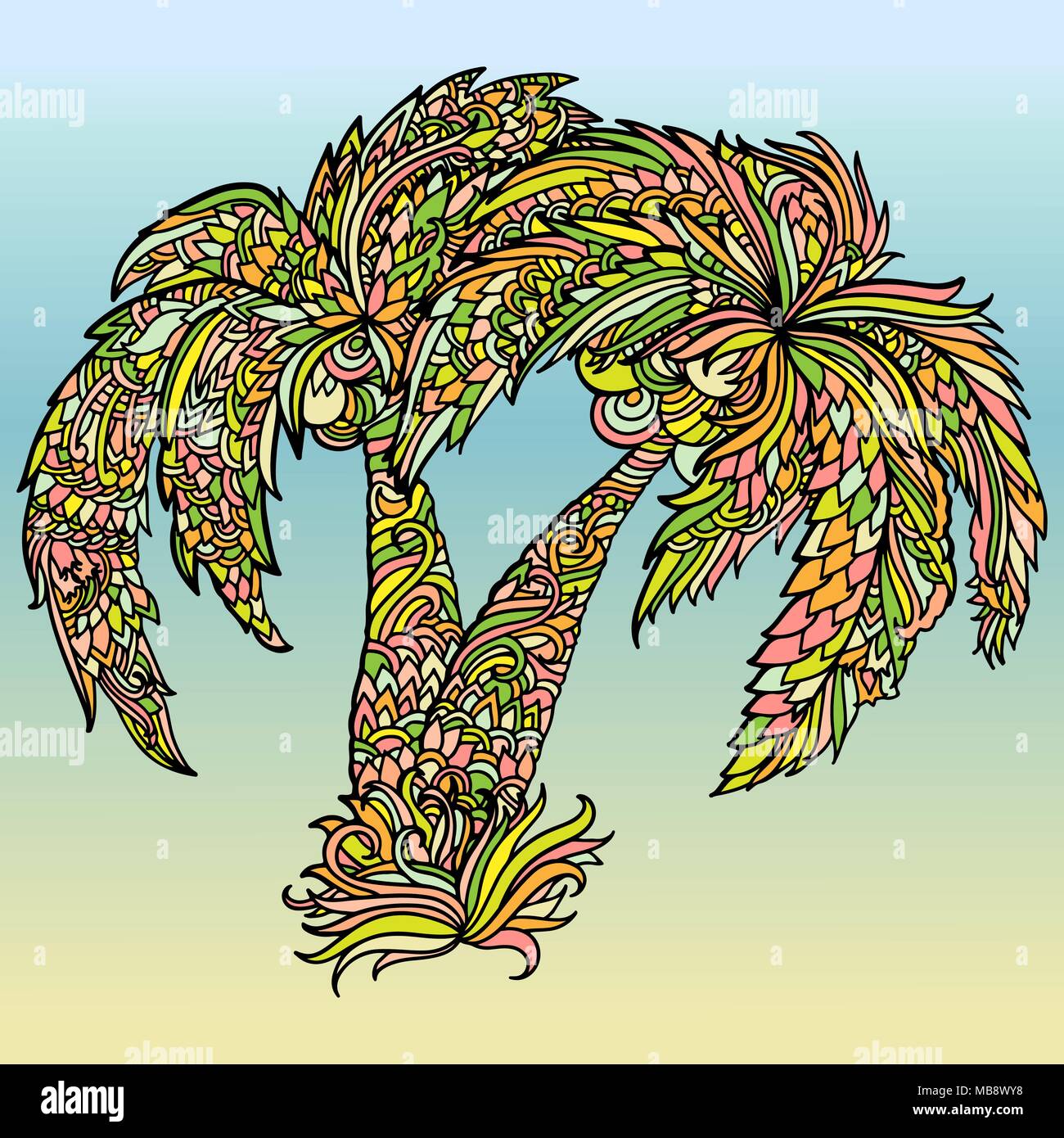 Palm Trees Drawing Colorful