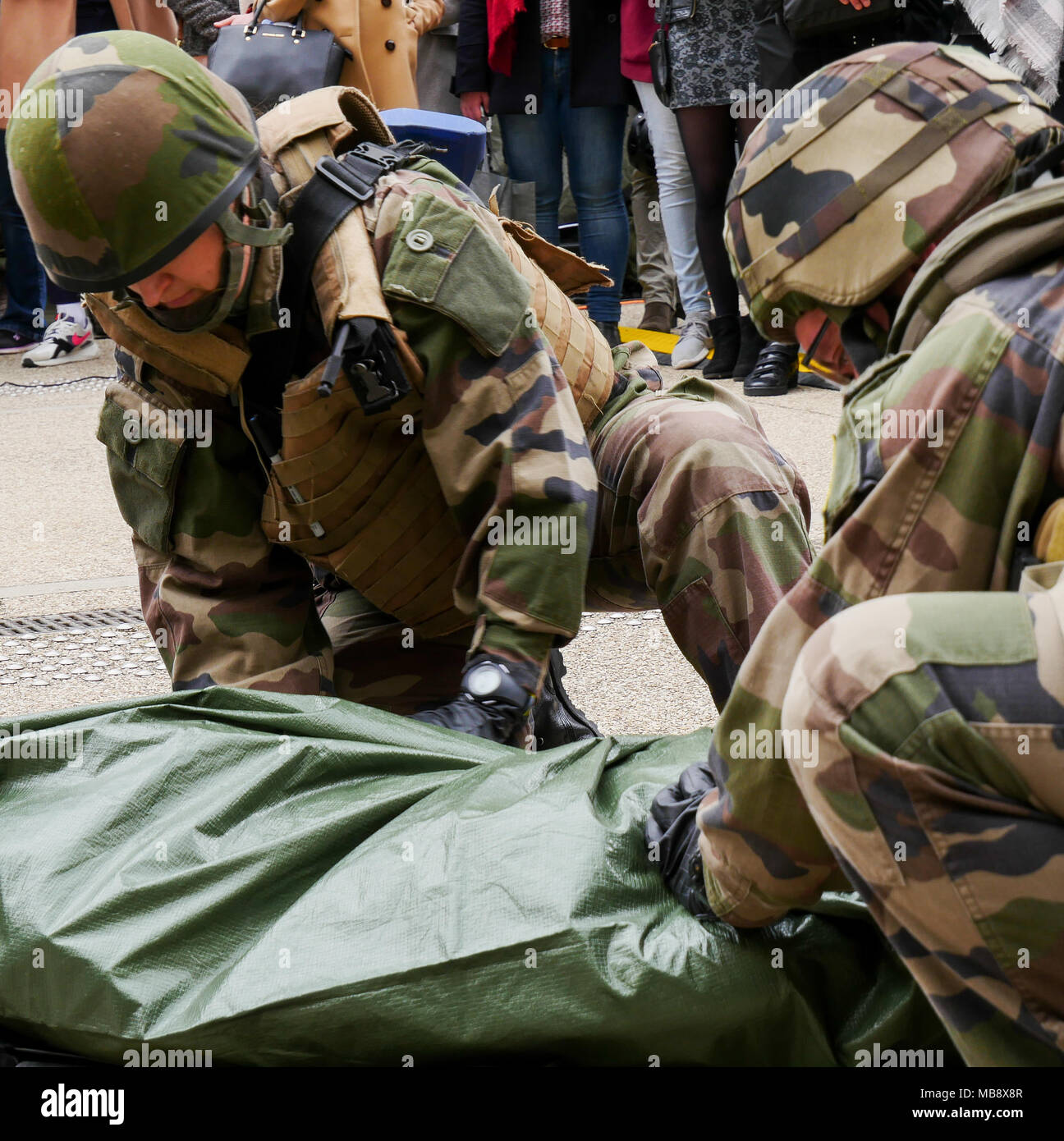 Rescue at fight demo by RMED military medics, Lyon, France Stock Photo ...