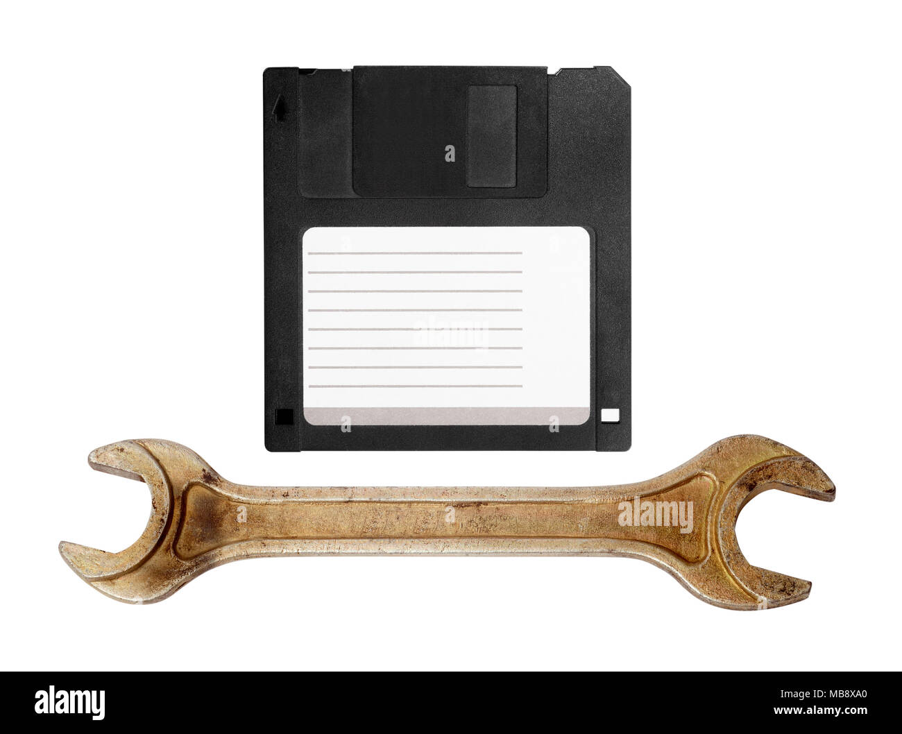 wrench and floppy disk concept for it and pc service Stock Photo - Alamy
