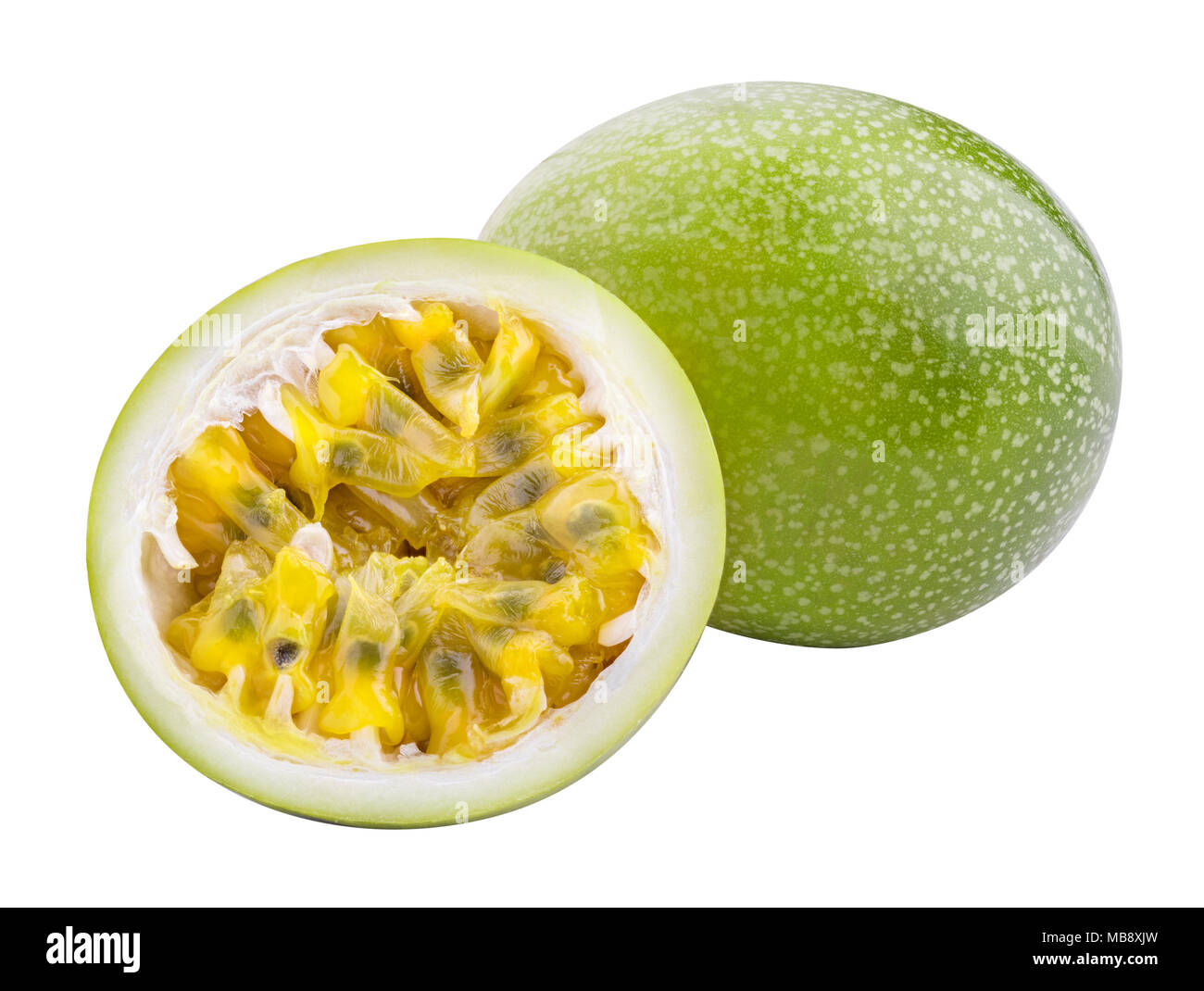 Green passion fruit isolated on white background with shadow. Clipping ...