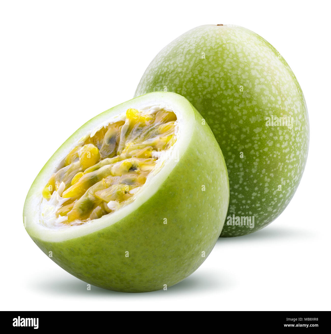 Green passion fruit isolated on white background with shadow. Clipping ...