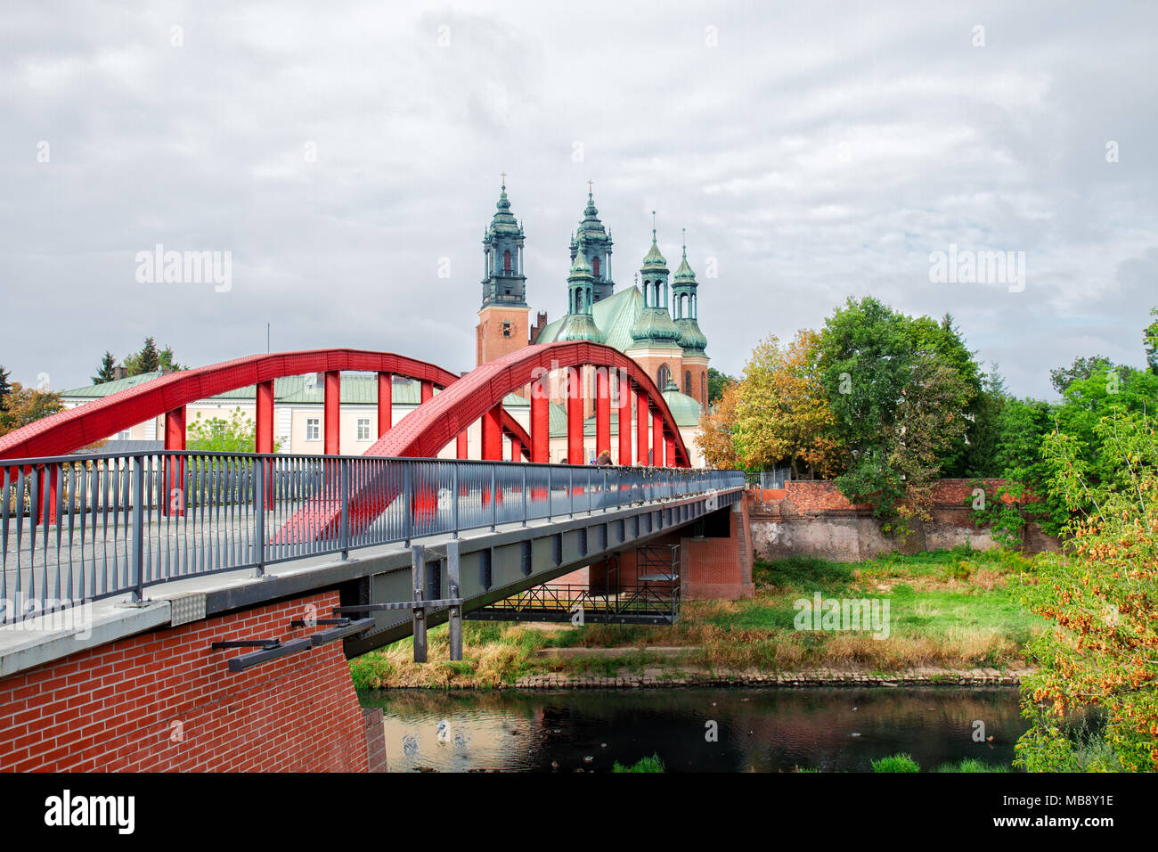 Jordan bishop Bridge and old cathedral church , Poznan, Poland Stock ...