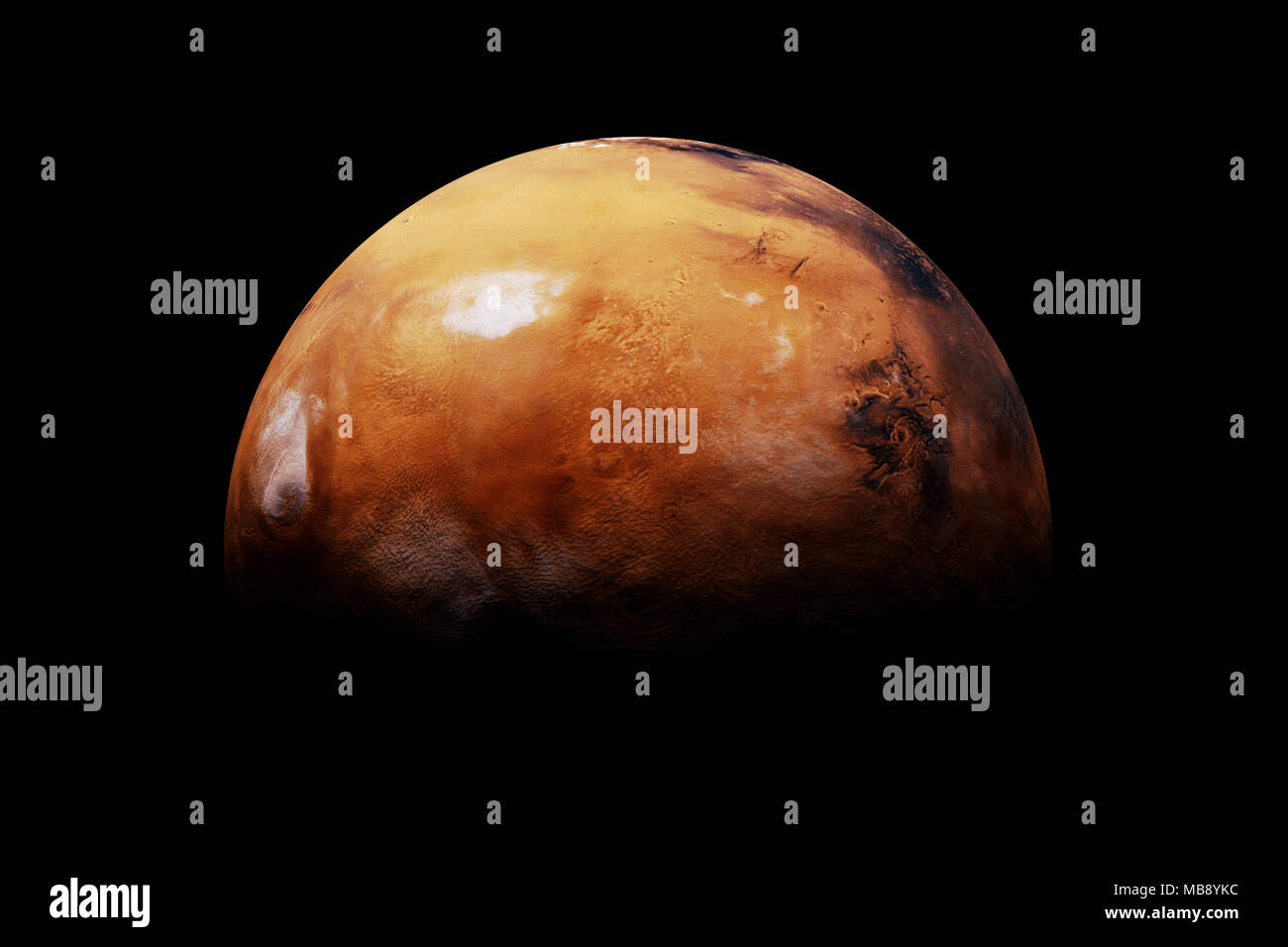 Mars in natural colours in front of a black background (3d illustration ...